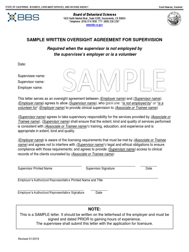 Sample Written Oversight Agreement For Supervision | Download Free PDF ...