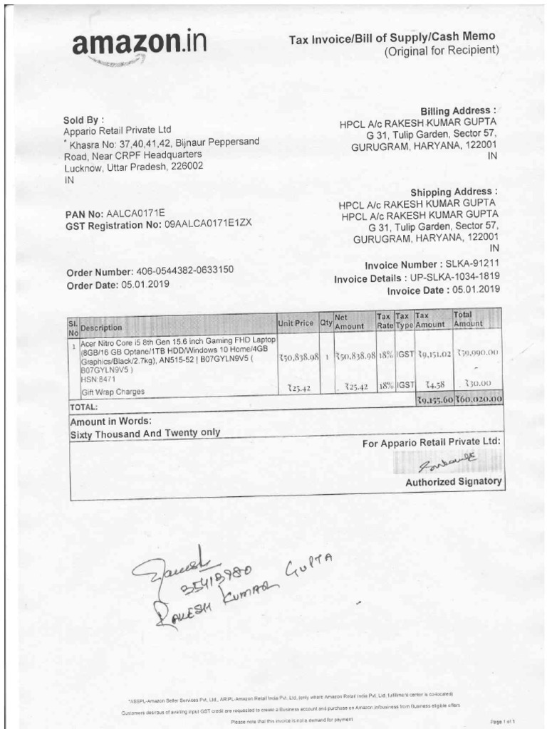 Laptop Invoice | PDF | Invoice | Taxation