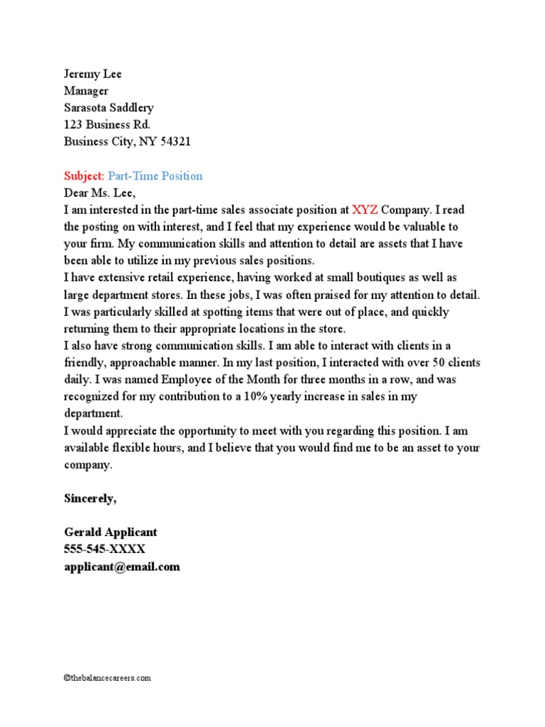 Part-Time Position: Subject: XYZ | PDF