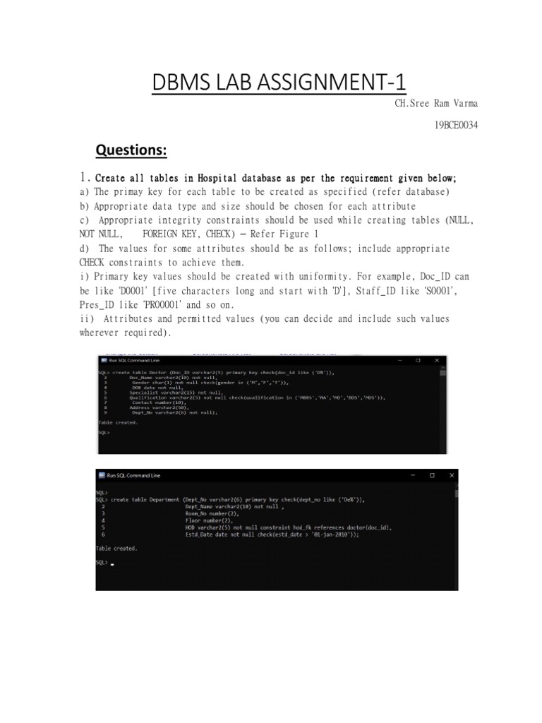Dbms Lab Assignment-1: Questions | PDF | Databases | Data