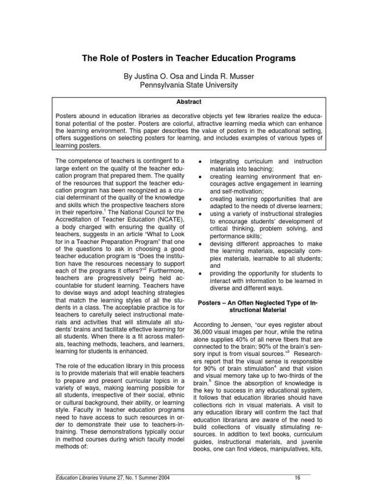 Role of Posters in Teacher Education Programs | PDF | Teacher Education ...