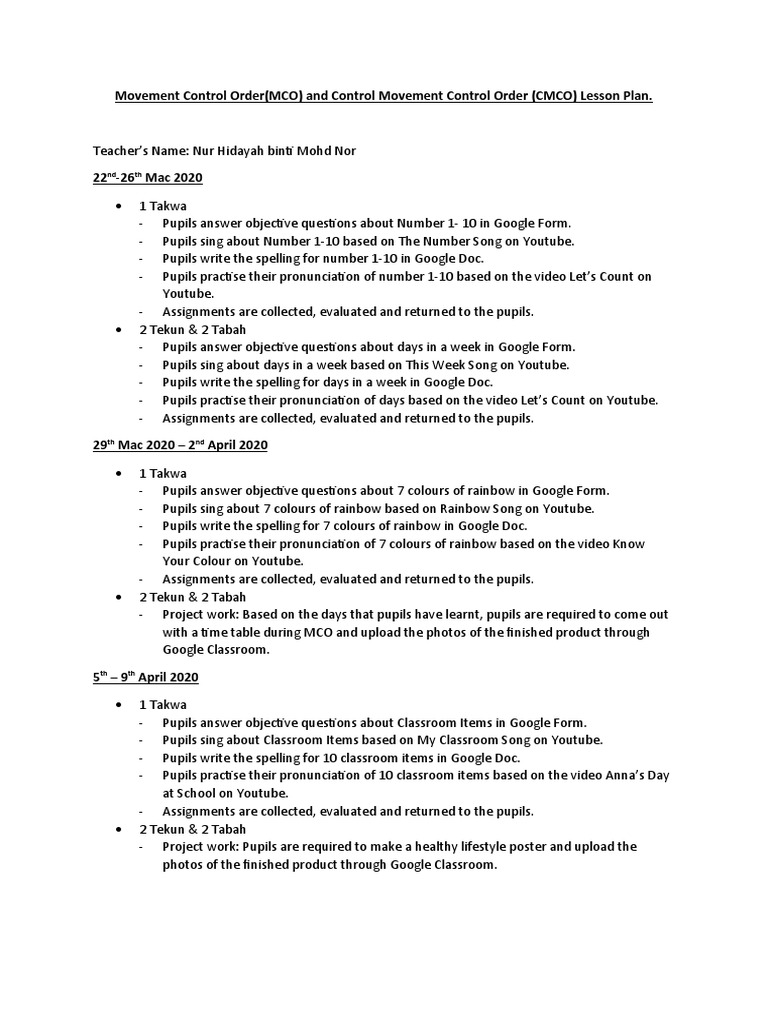 Movement Control Order (MCO) and Control Movement Control Order (CMCO ...