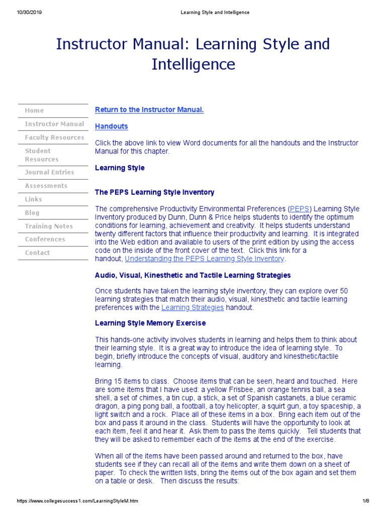 Learning Style and Intelligence | PDF | Learning Styles | Neuropsychology