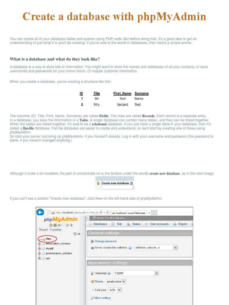 Create A Database With phpMyAdmin | PDF | Relational Model | Databases