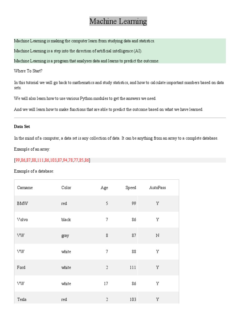 Machine Learning: Data Set | Download Free PDF | Standard Deviation ...