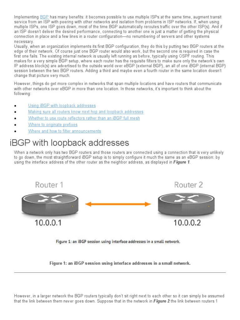 iBGP With Loopback Addresses: Figure 1: An iBGP Session Using Interface Addresses in A Small ...