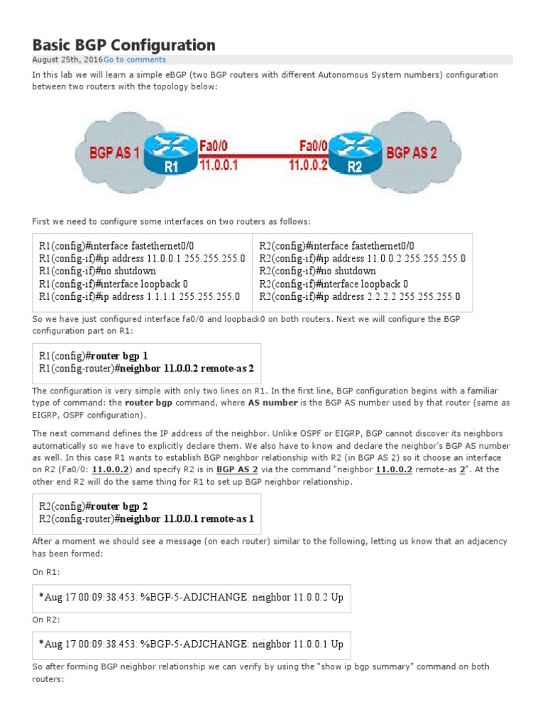 Basic BGP Configuration: Go To Comments | PDF | Routing | Computer ...