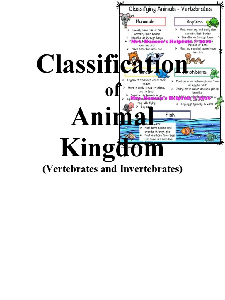 Classification Animal Kingdom: (Vertebrates and Invertebrates) | PDF