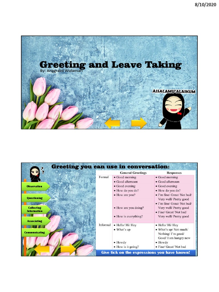 Greeting and Leave Taking: Greeting You Can Use in Conversation | PDF