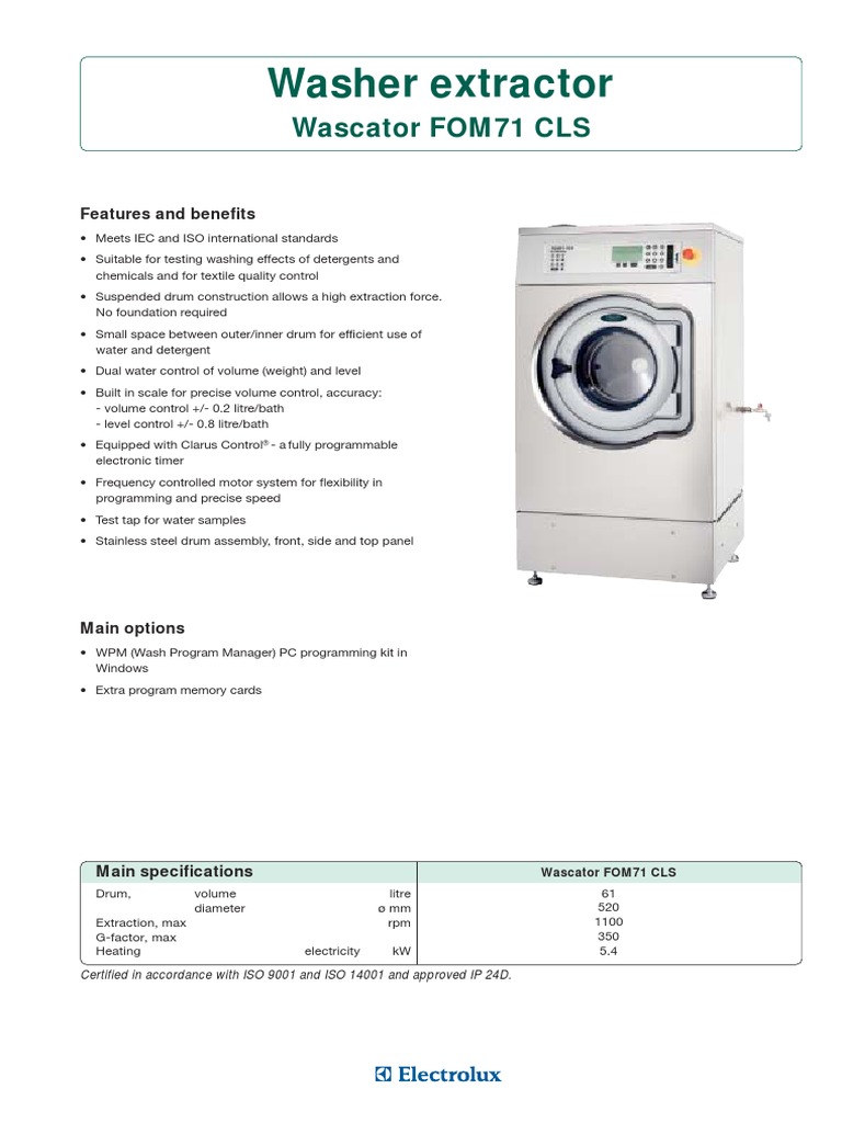 Wascator Fom71 Cls PDF | PDF | Washing Machine | Alternating Current