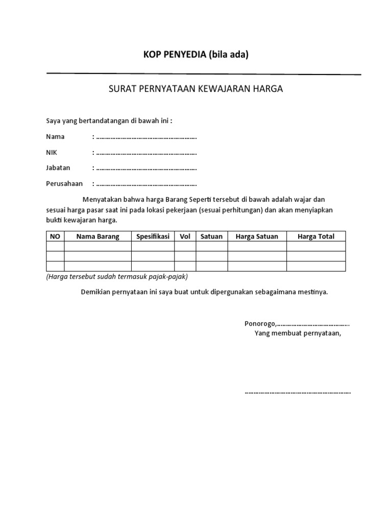 Surat Kewajaran Harga | PDF