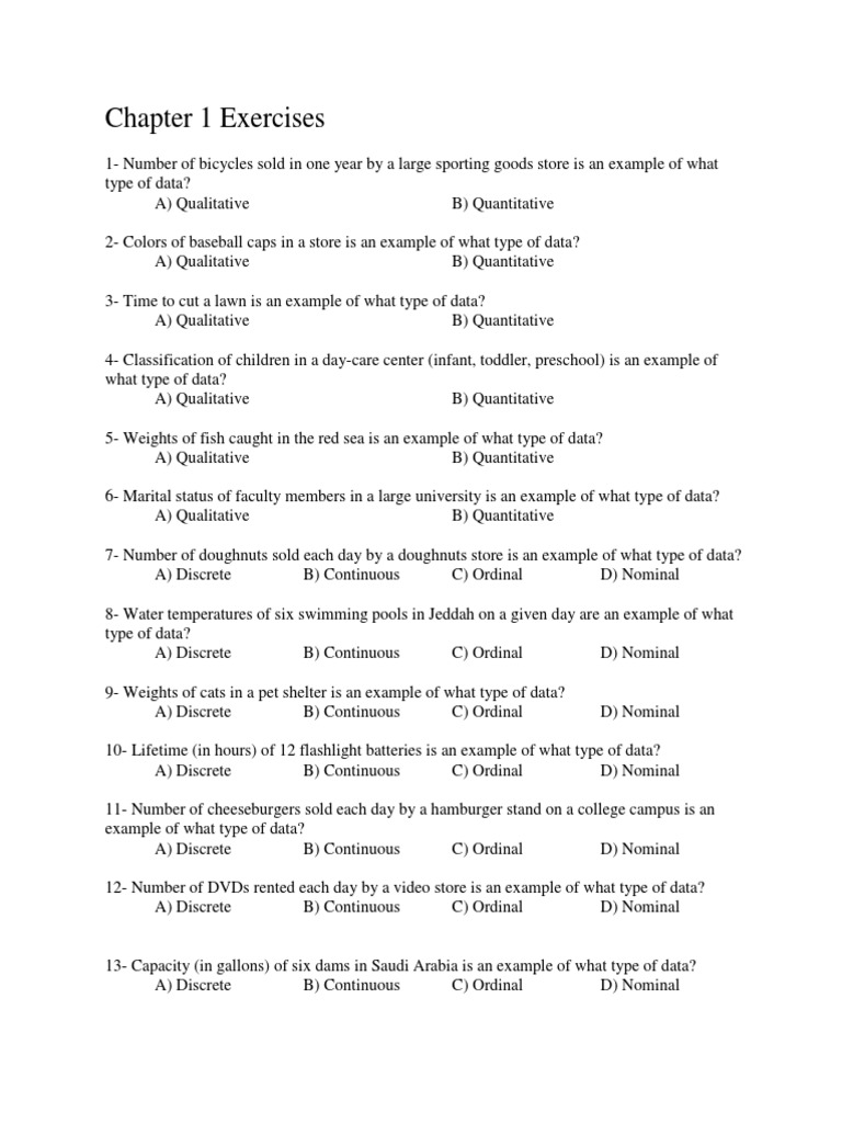 Chapter 1 2 3 Exercises With Answers PDF | PDF | Mean | Mode (Statistics)