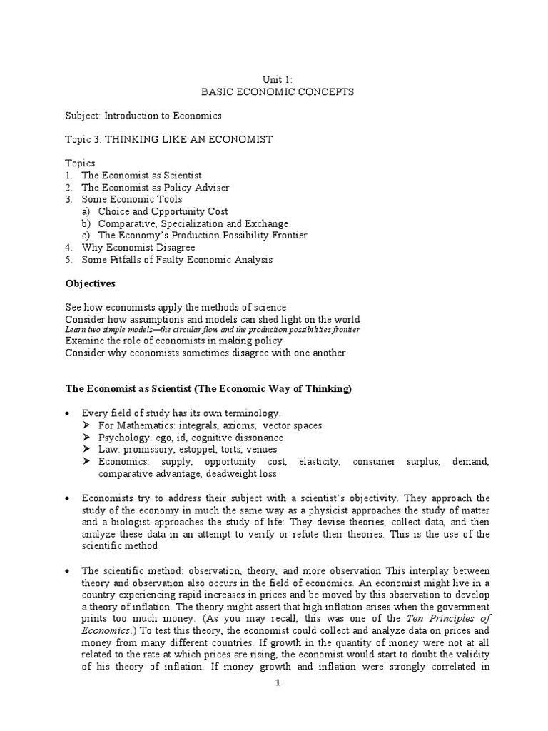 Unit1-Topic3 Handout Thinking Like An Economist | PDF | Economics ...