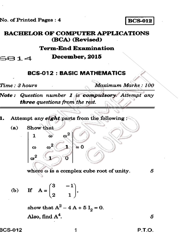 BCS 012 PDF | Download Free PDF | Matrix (Mathematics) | Equations