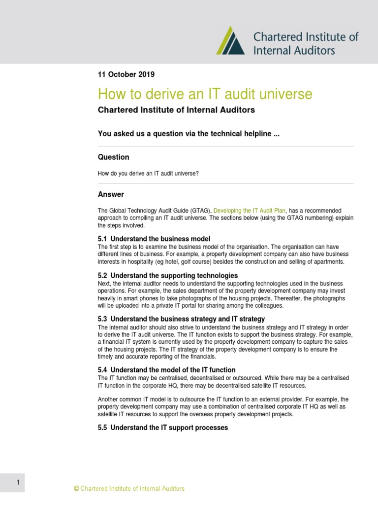 How To Derive An IT Audit Universe | PDF | Internal Audit | Audit