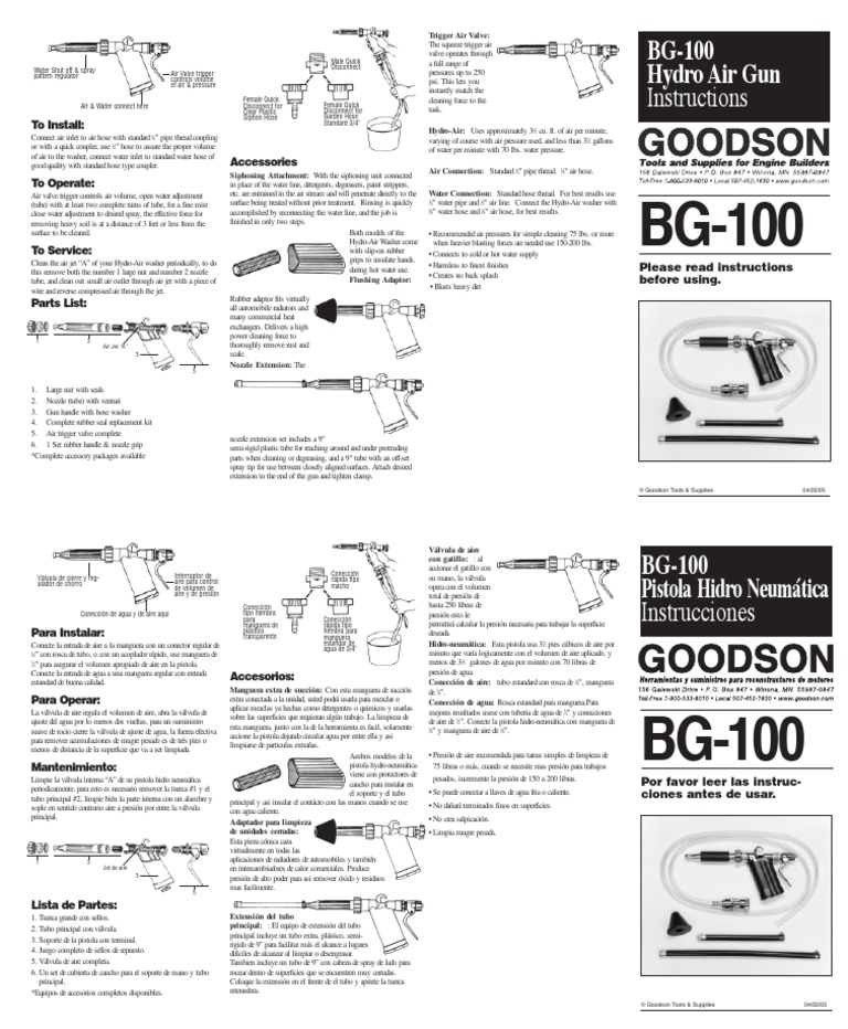 Instructions: BG-100 Hydro Air Gun | PDF | Pipe (Fluid Conveyance ...