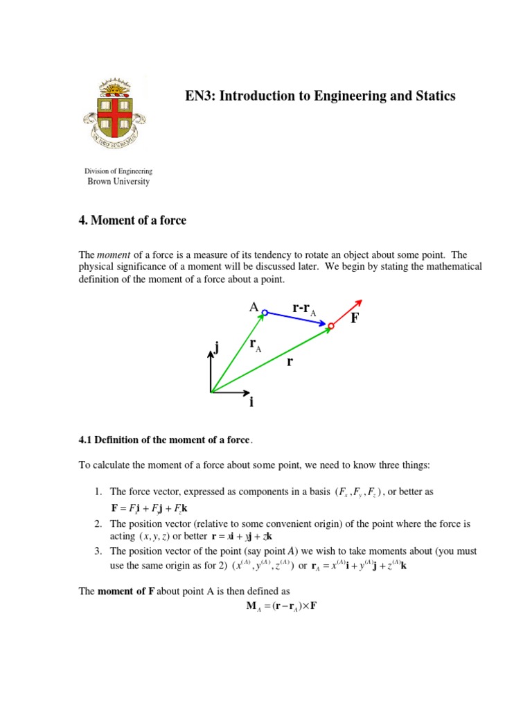 EN3: Introduction To Engineering and Statics: 4. Moment of A Force | PDF | Rotation Around A ...