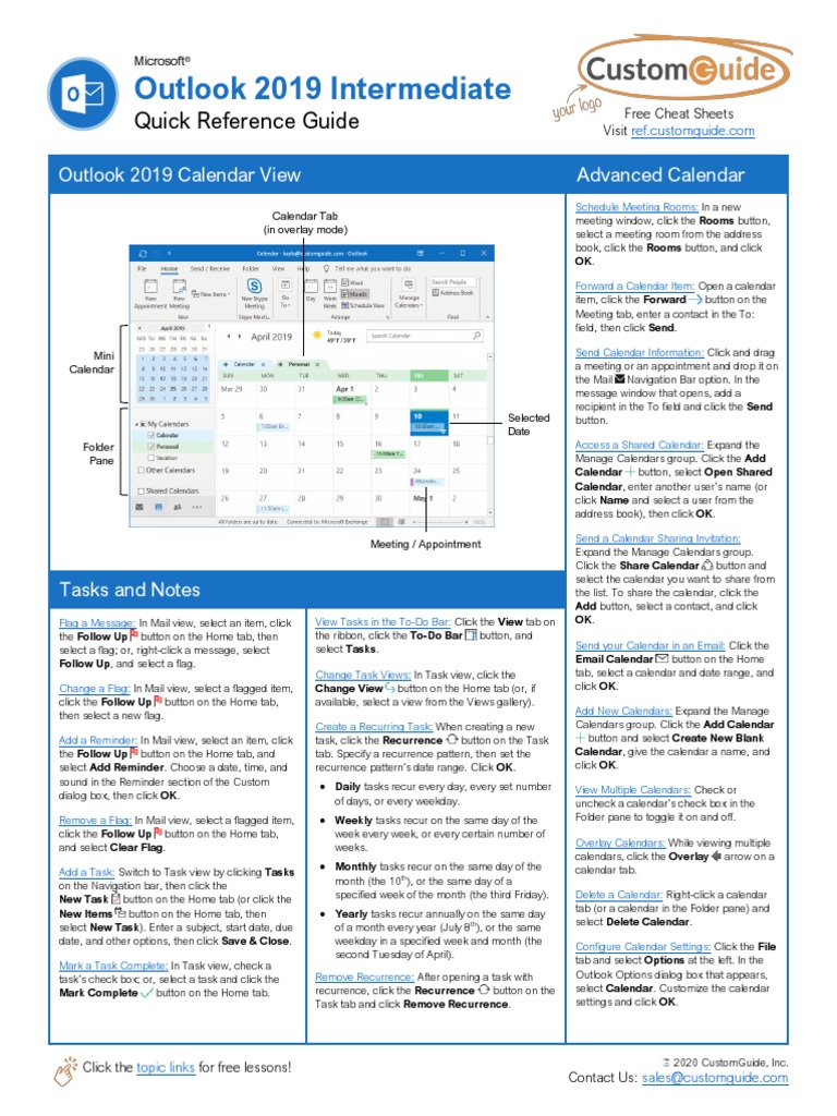 Outlook 2019 Intermediate Quick Reference PDF | PDF | Microsoft Outlook | Computer File