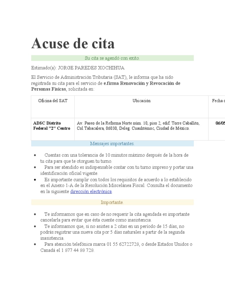 Acuse de Cita - 06-05-2020 | PDF