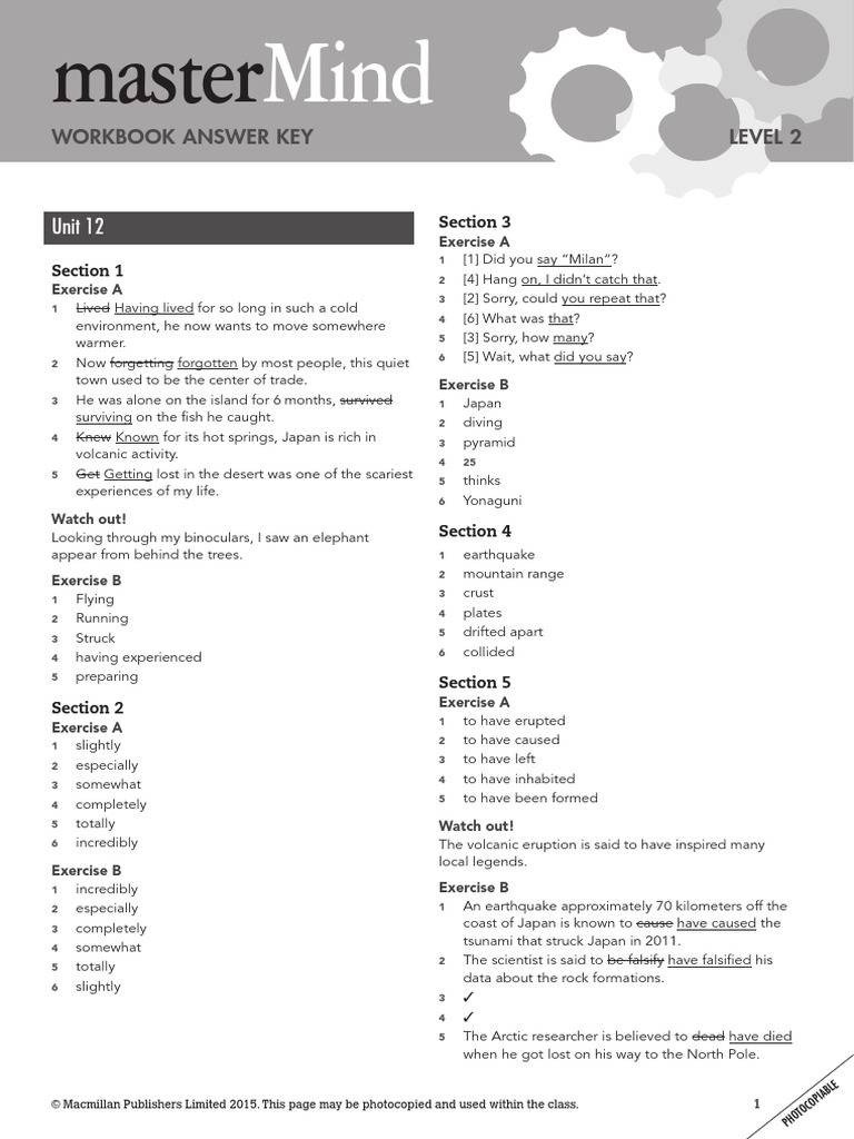 Mastermind 2 Unit 12 Workbook Answer Key PDF | PDF | Earth Sciences ...