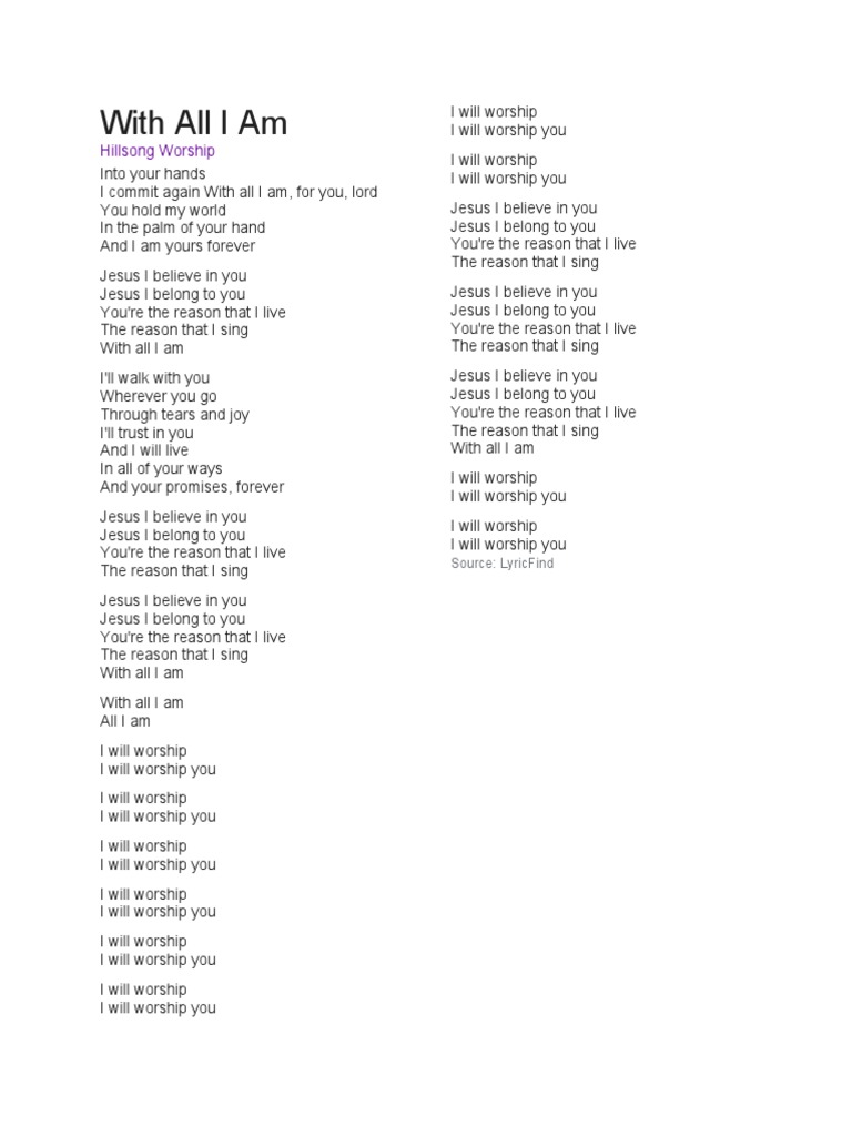 With All I Am: Hillsong Worship | PDF