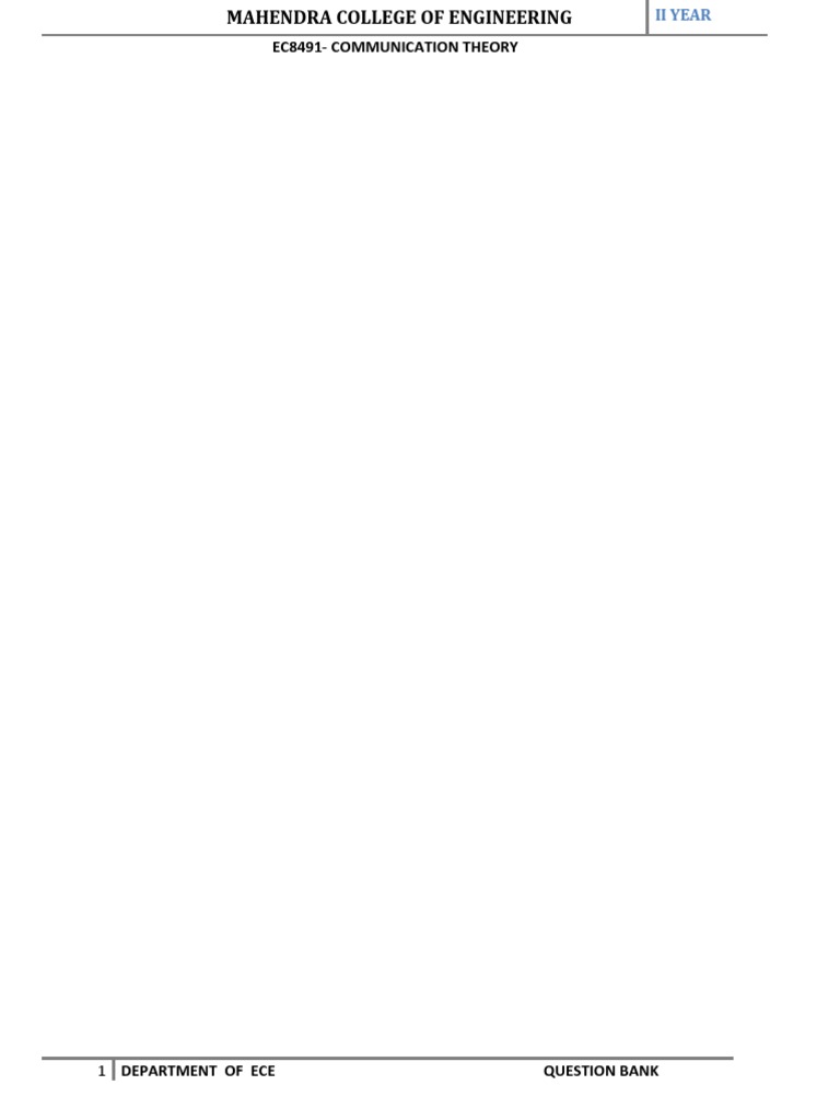 EC8491 Communication Theory Question Bank | PDF | Frequency Modulation | Modulation