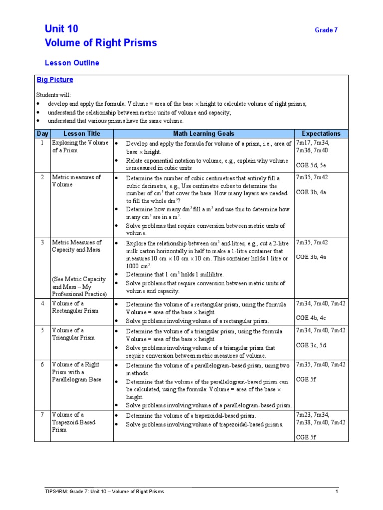 Unit10 - Volume RightPrisms | PDF | Volume | Area
