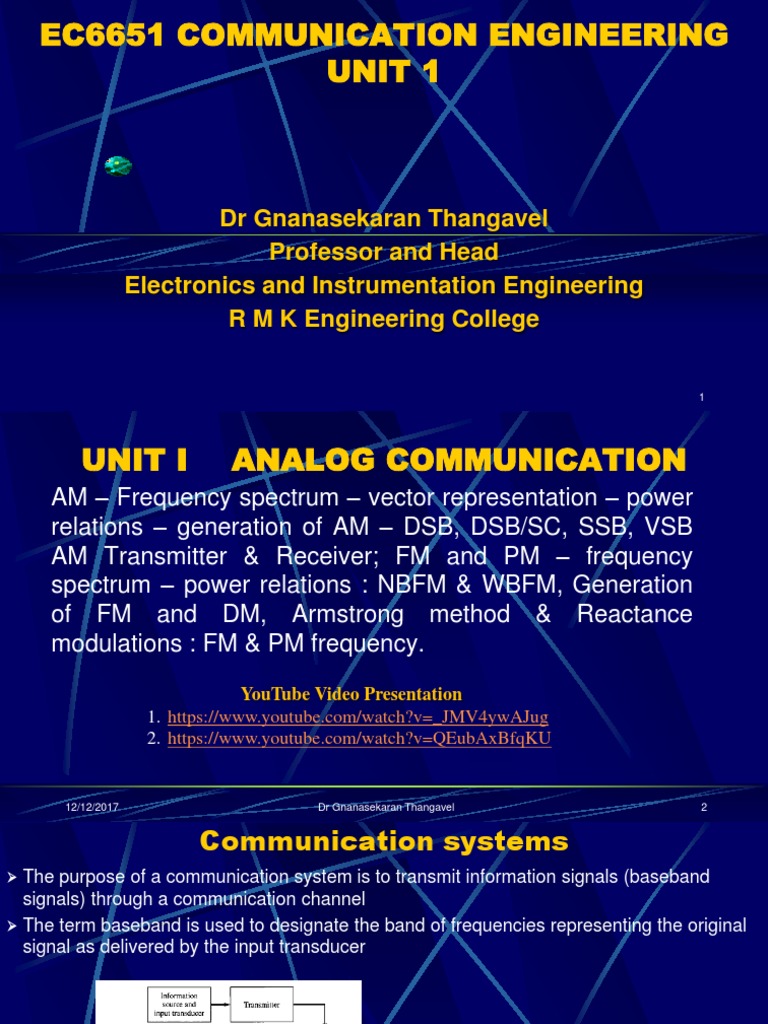 Ec6651 Communication Engineering Unit 1 | PDF | Frequency Modulation | Detector (Radio)