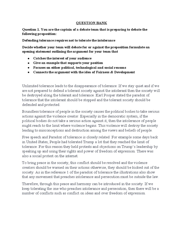 MYP Question Bank: Debate & Civic Issues | PDF | Infographics | Toleration