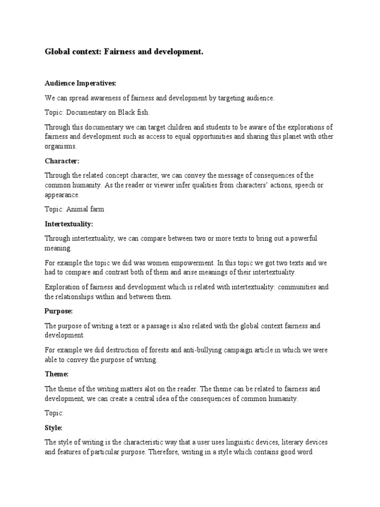 Global Context: Fairness and Development.: Audience Imperatives | PDF