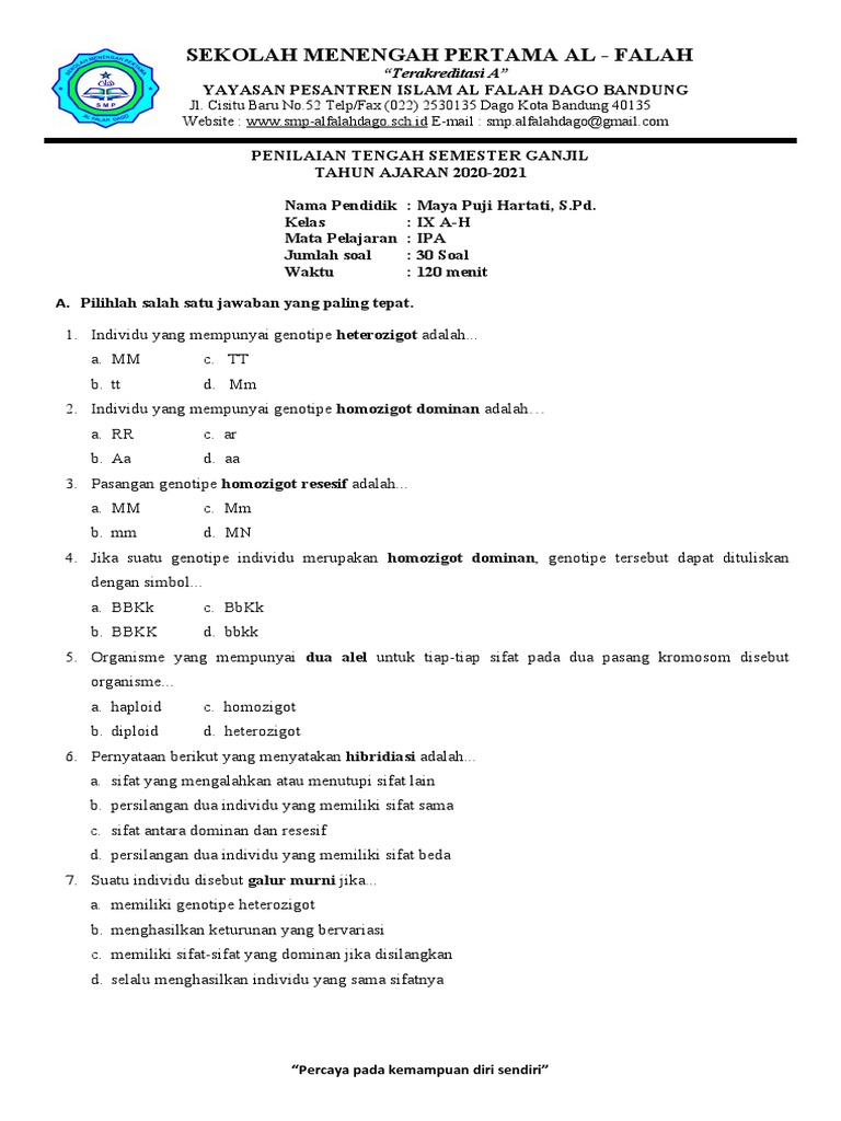 Soal PTS Ipa Ganjil Ix (Maya Puji Hartati) | PDF