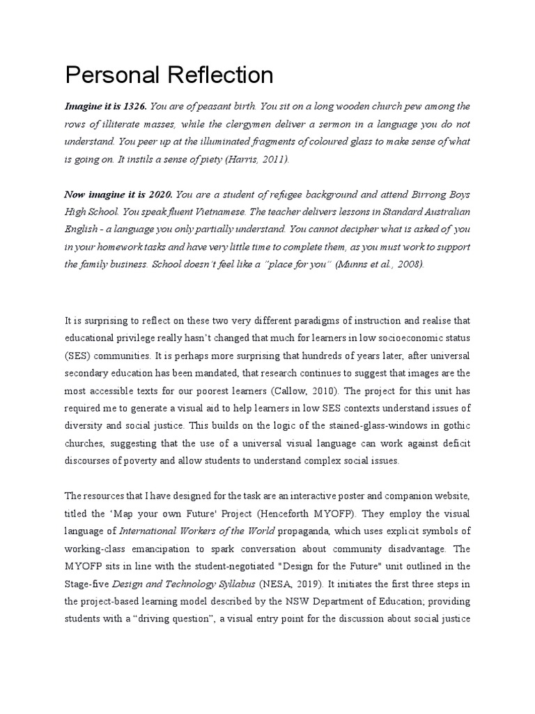 Personal Reflection Diversity Exemplar - 2020 | PDF | Socioeconomic ...