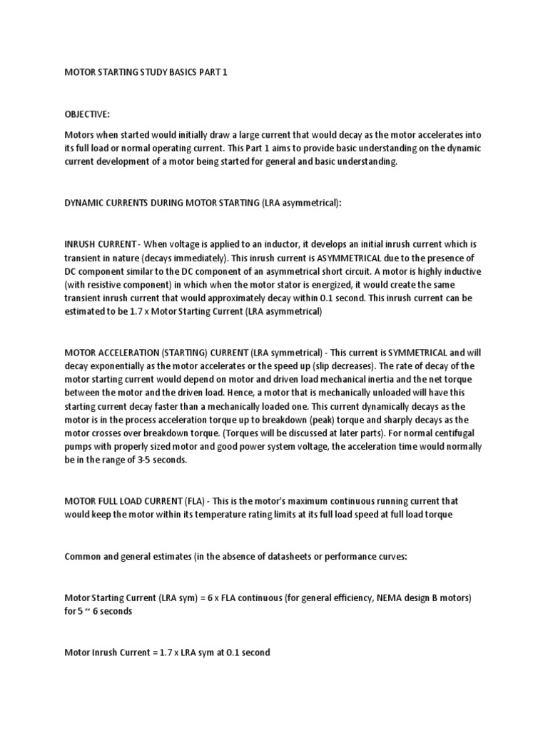 Basics of Motor Starting Study | PDF | Electric Motor | Electric Generator