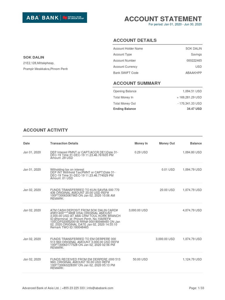 Statement 20200101 20200630 | PDF | Automated Teller Machine | Visa Inc.