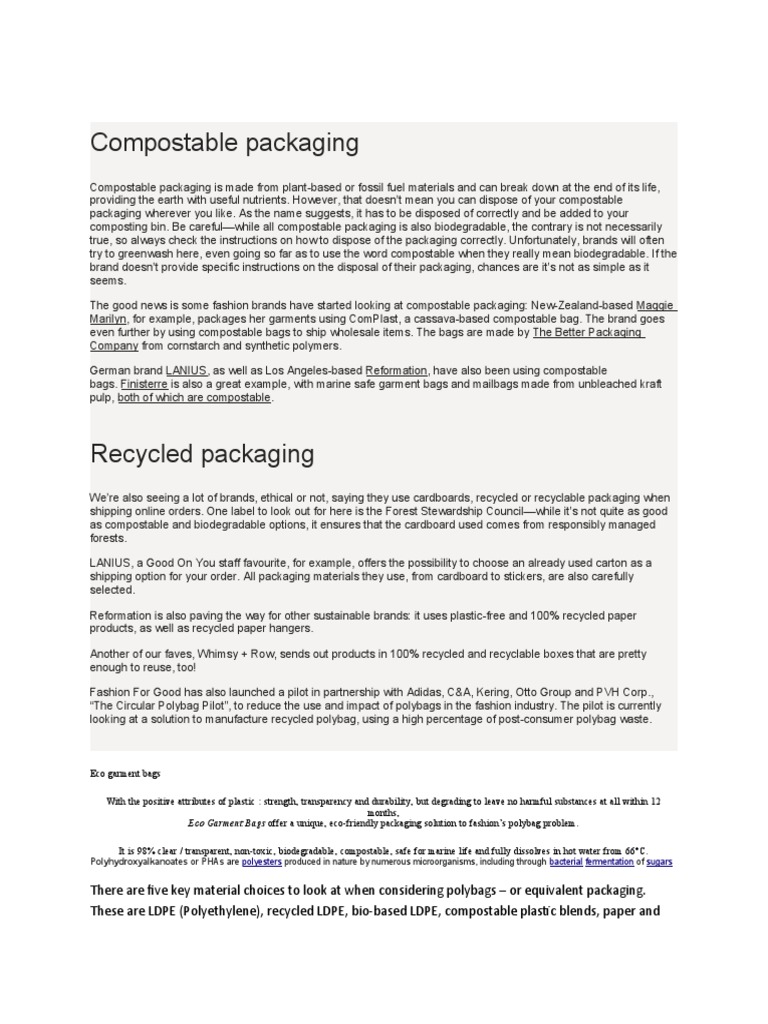 Compostable Packaging | PDF | Recycling | Plastic