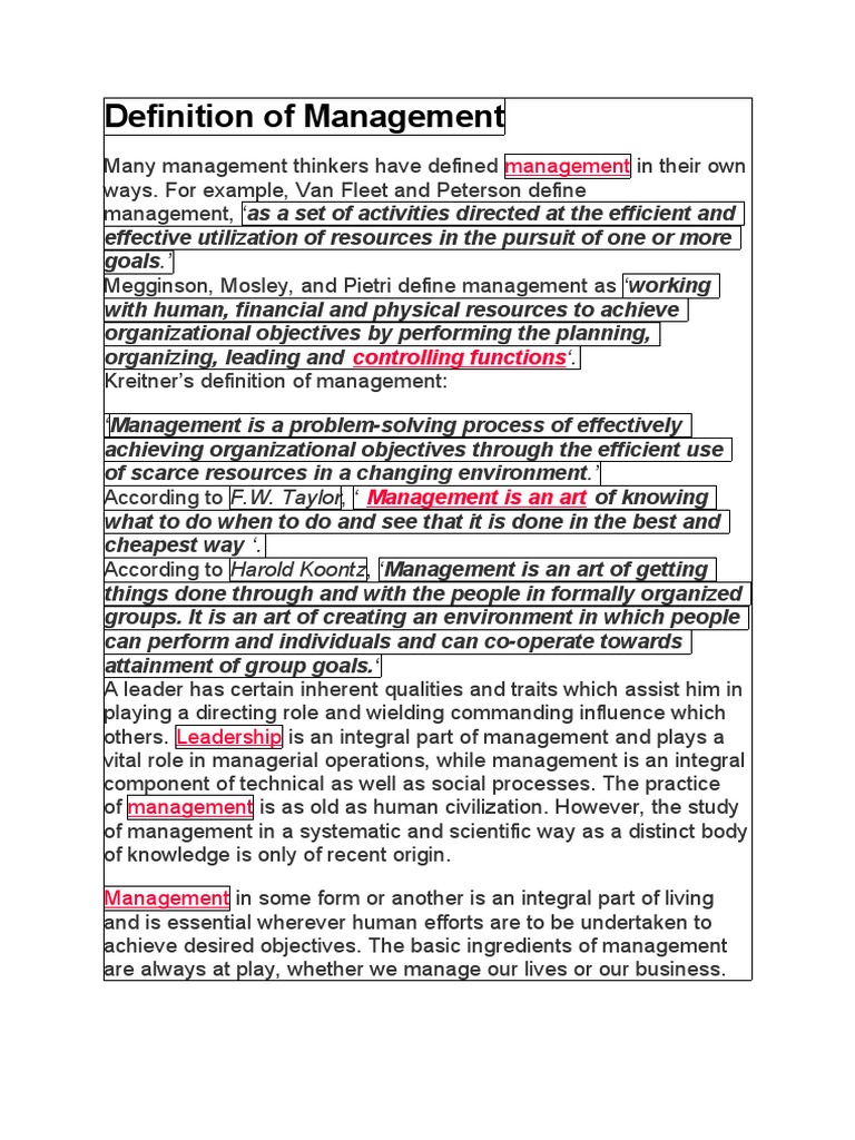 Definition of Management | PDF | Resource | Leadership