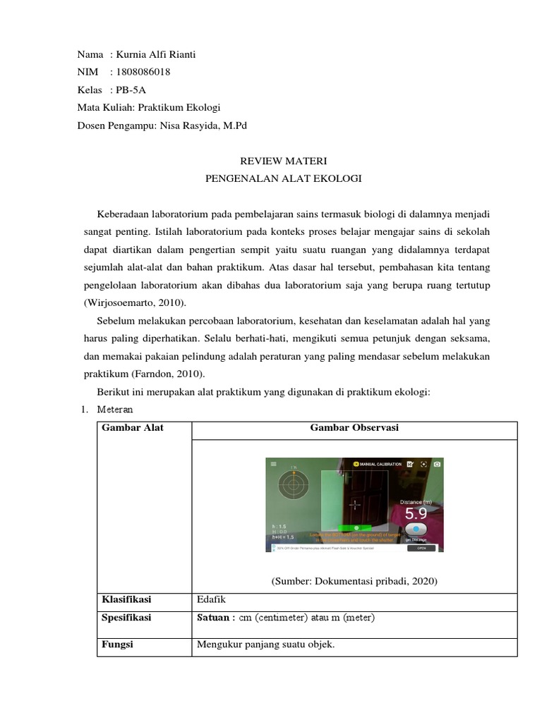 Laporan Praktikum Pengenalan Alat Ekologi (Daring) | PDF Laporan Praktikum Pengenalan Alat Ekologi (Daring) | PDF