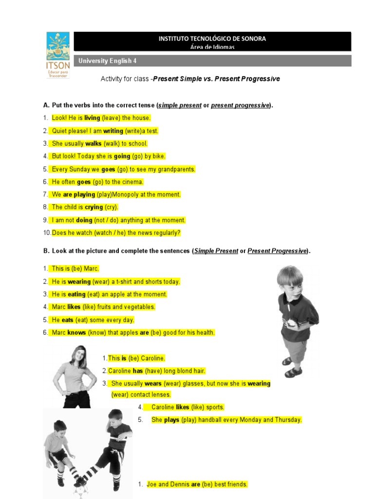 Activity For Class # 2 Present Simple Vs Present Progressive | PDF | Linguistic Typology ...