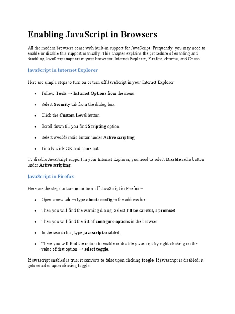 A Guide To Enabling And Disabling Javascript Support Across Popular Browsers Pdf Java Script 6942