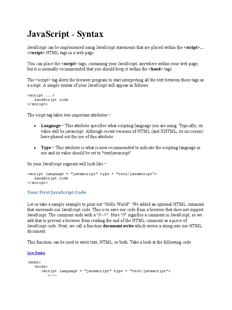 Javascript - Syntax: HTML Tags in A Web Page | PDF | Html | Java Script