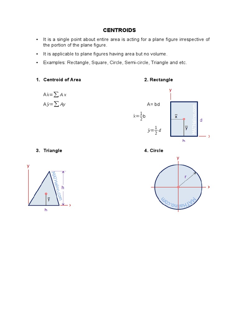 Centroid Formulas for Various Shapes | PDF | Area | Triangle