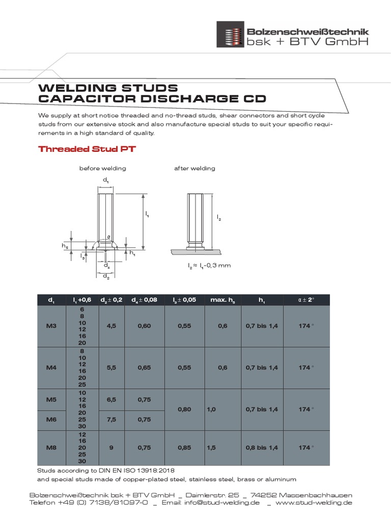 Welding Studs Capacitor Discharge CD: Threaded Stud PT | PDF