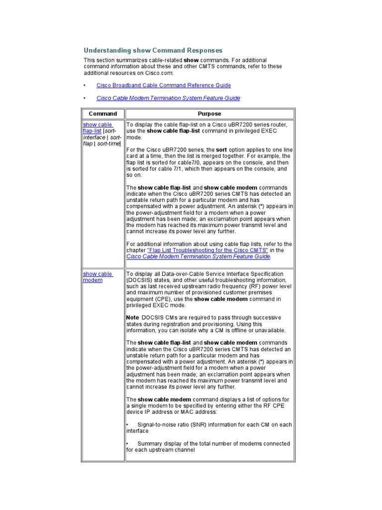 Understanding Show Command Responses: Cisco Broadband Cable Command Reference Guide | PDF ...