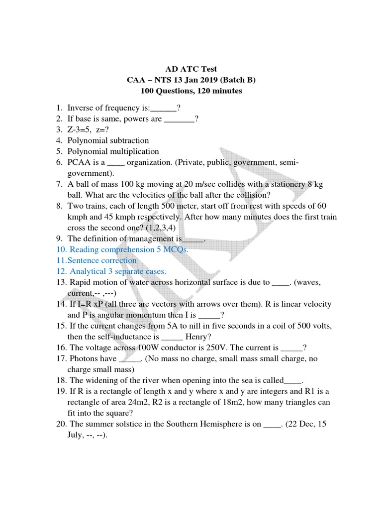 AD ATC Test Questions and Answers | PDF | Applied And Interdisciplinary ...