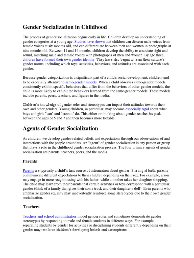 3.3 Gender Socialization in Childhood | PDF | Socialization | Gender Role