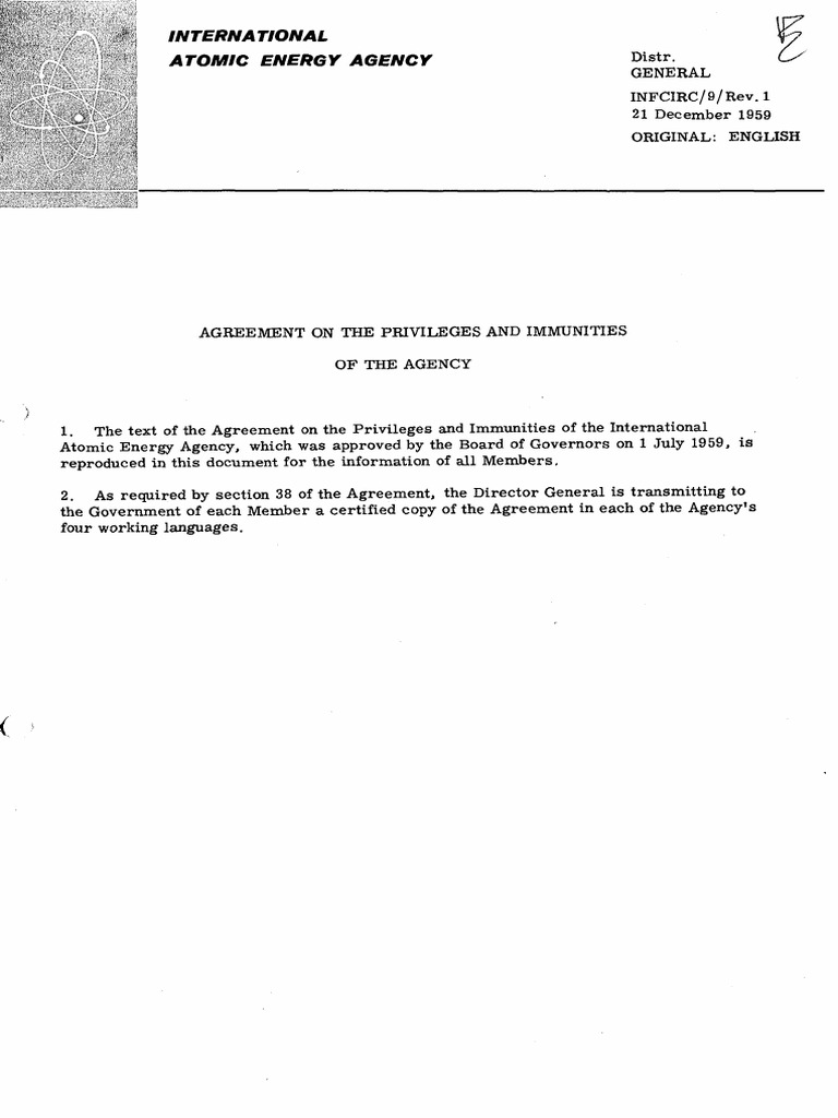 Agreement On The IAEA Privileges | PDF | Sovereign Immunity ...