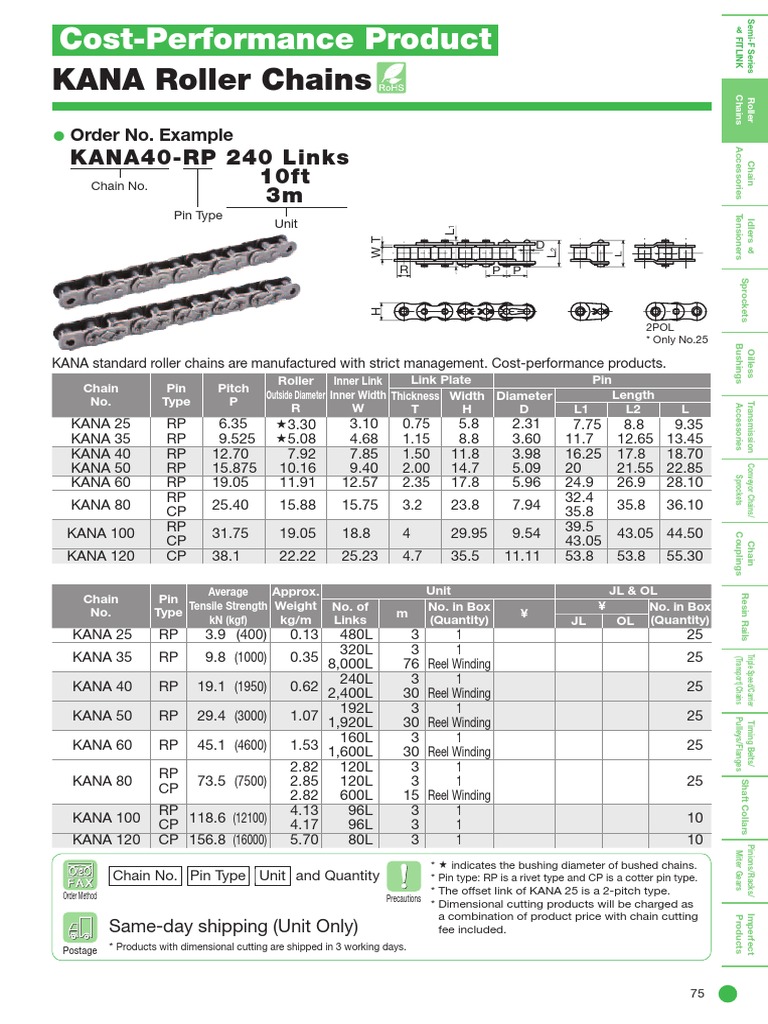 KANA Roller Chains: KANA40-RP 240 Links 10ft 3m | Download Free PDF ...