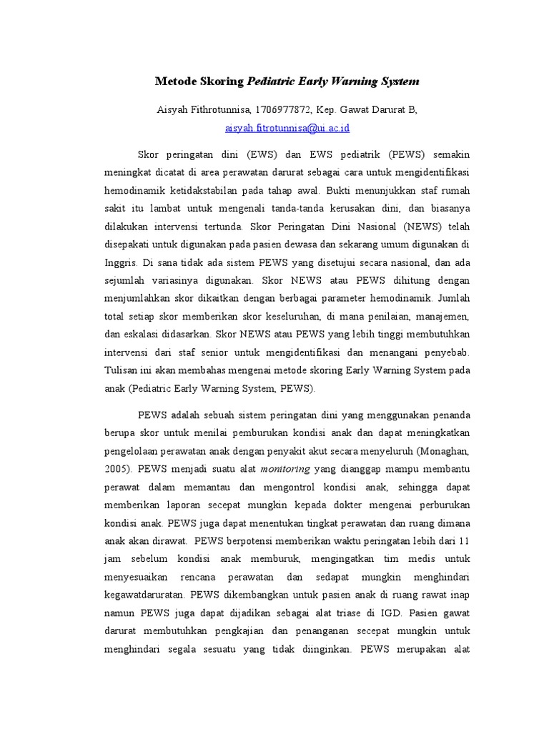 Metode Skoring Early Warning System Pada Anak - Aisyah | PDF