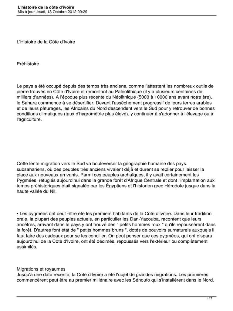 Lhistoire de La Cote Divoire PDF | PDF