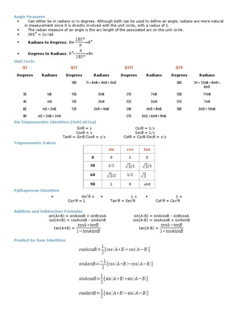 PRELIMINARIES - Trigonometry | PDF | Trigonometric Functions | Angle